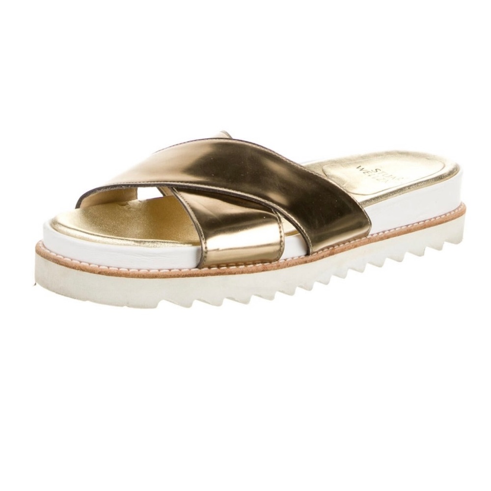 Stuart Weitzman Gold Metallic Slides - Gem